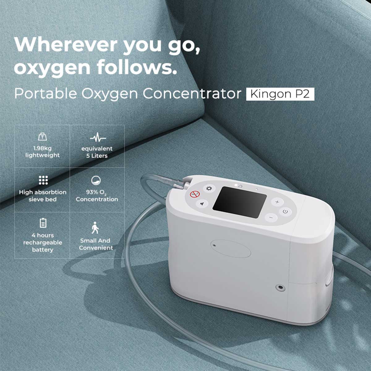 Portable Oxygen Concentrator Kingon P2 | procopioumedishop